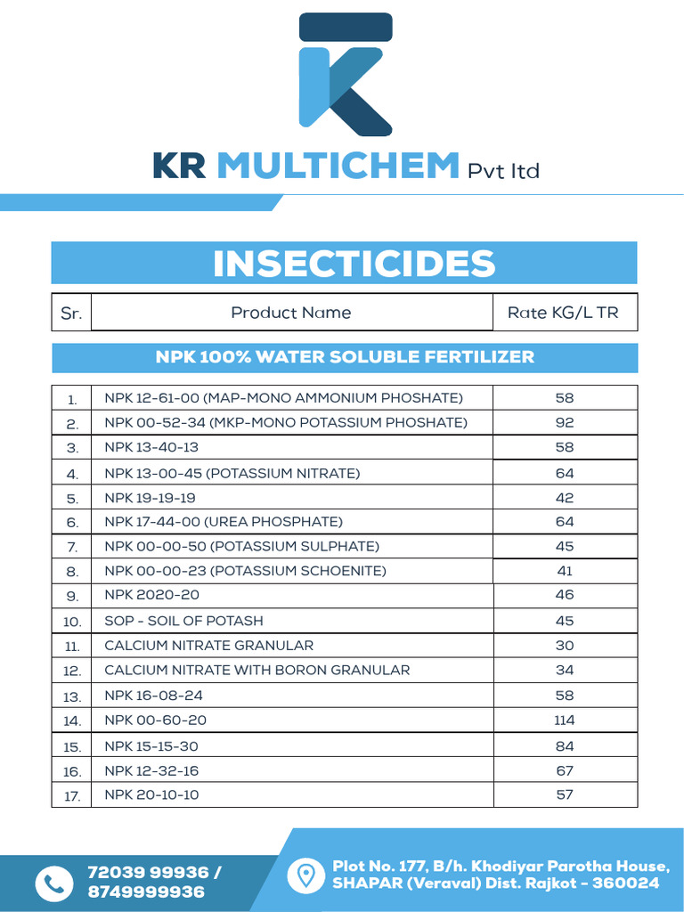 Fertilizers & Chemicals Price List | PDF | Ethylenediaminetetraacetic ...