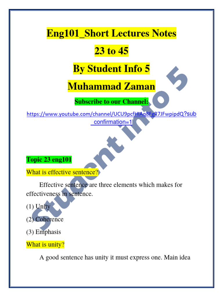 Eng101 Important Highlighted Short Notes 23 To 45 - by Student Info 5 ...