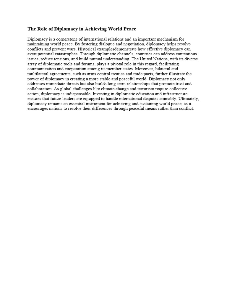 The Role of Diplomacy in Achieving World Peace | PDF