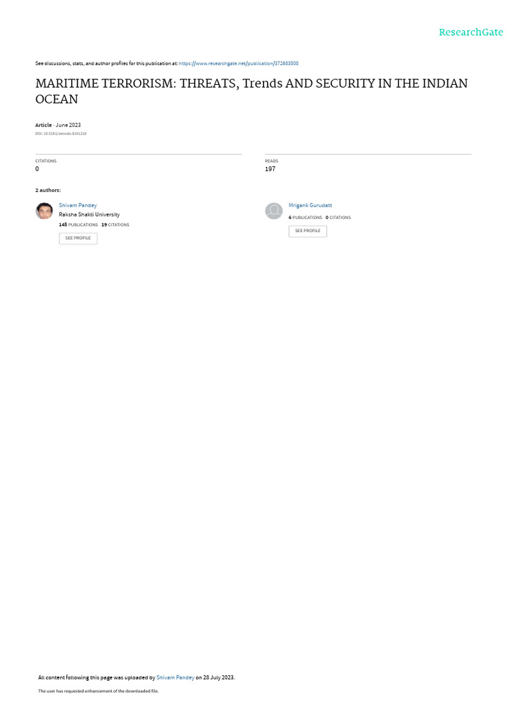 Maritime Terrorism: Threats, Trends and Security in The Indian Ocean ...