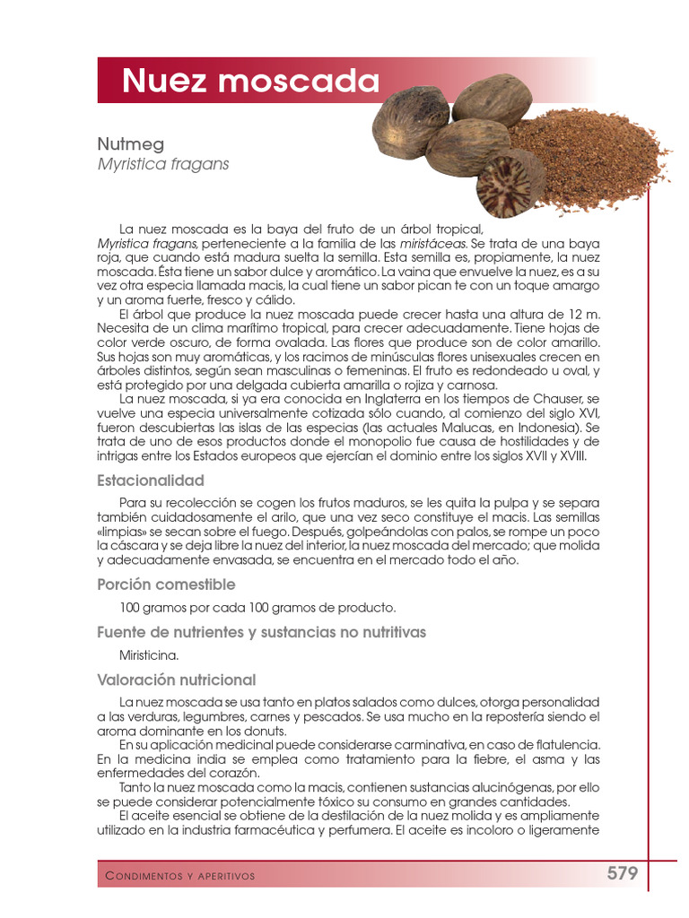Nuez Moscada: Usos y Beneficios Nutricionales | PDF | Nuez