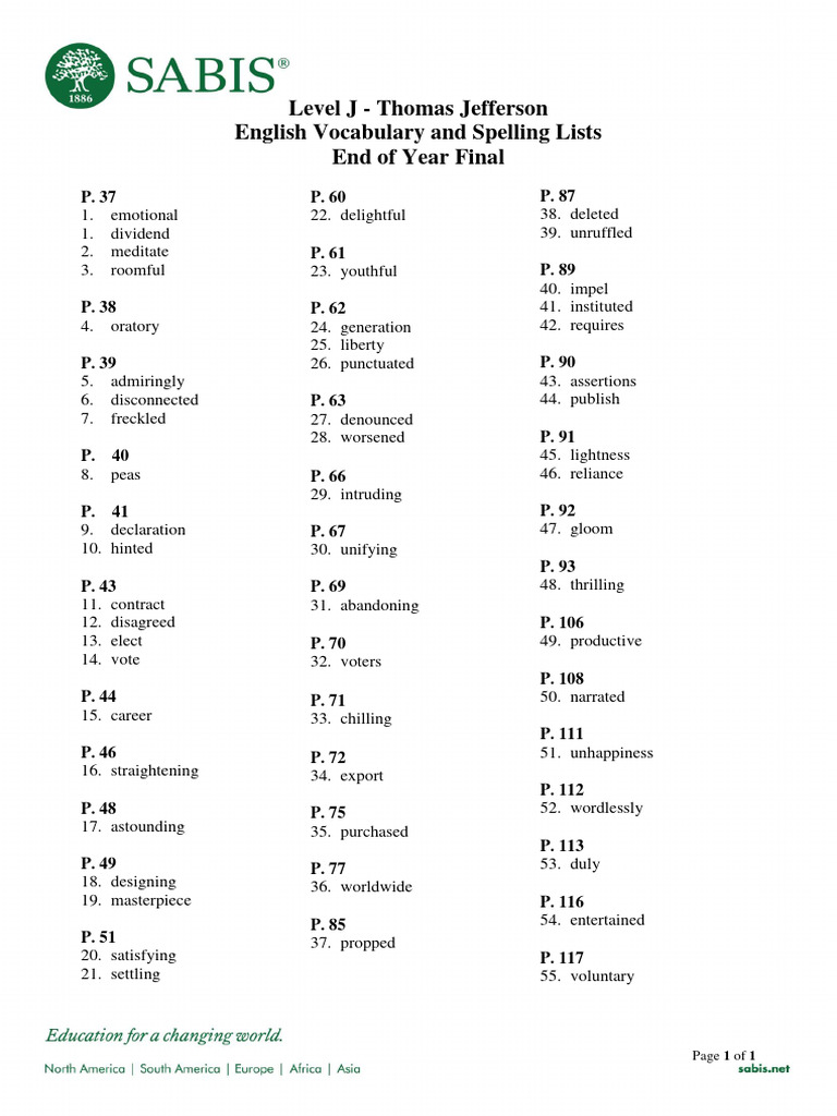 2324 Level J Vocabulary and Spelling Lists End of Year Final | PDF