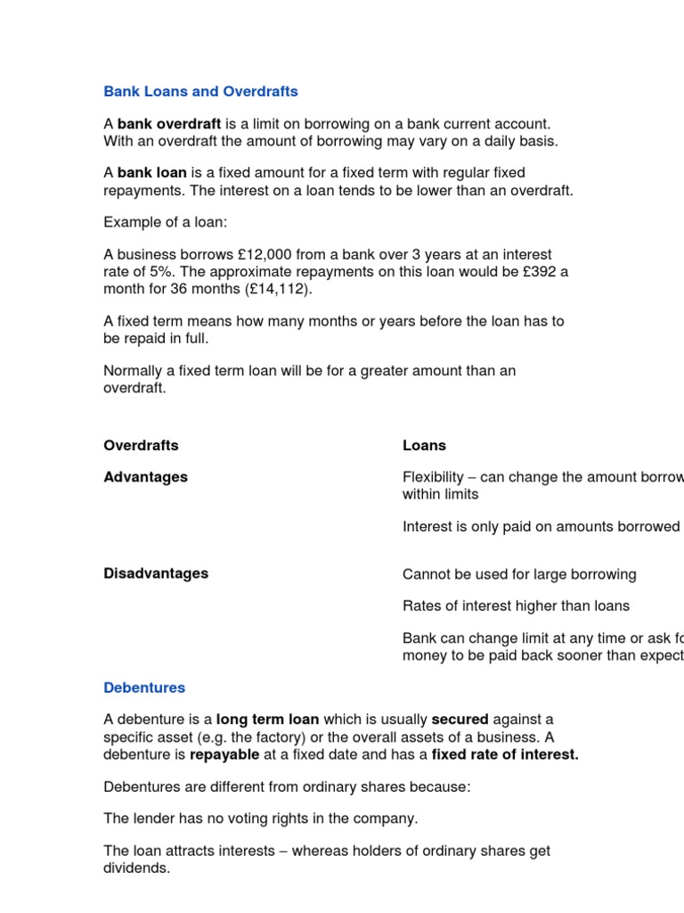 Bank Loans and Overdrafts | PDF | Overdraft | Loans