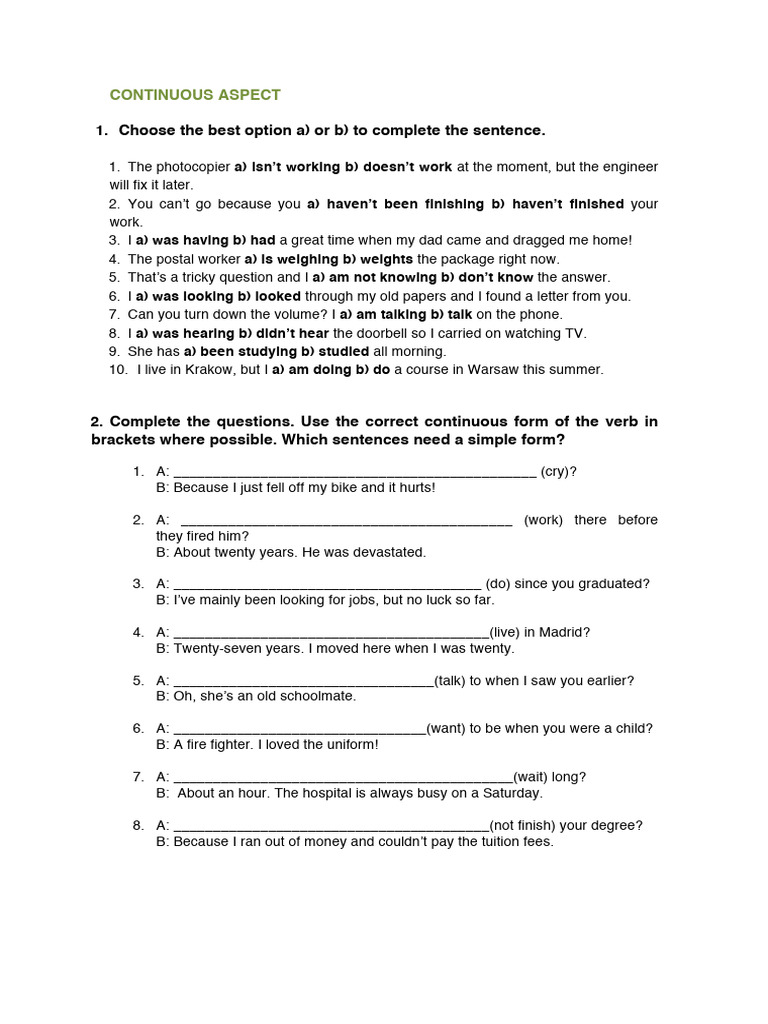 Grammar Review - CONTINUOUS | PDF