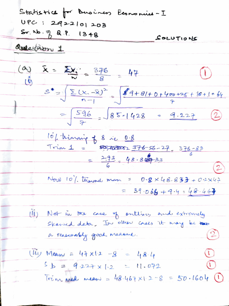Solutions BBE Stats-1 2022-23 | PDF