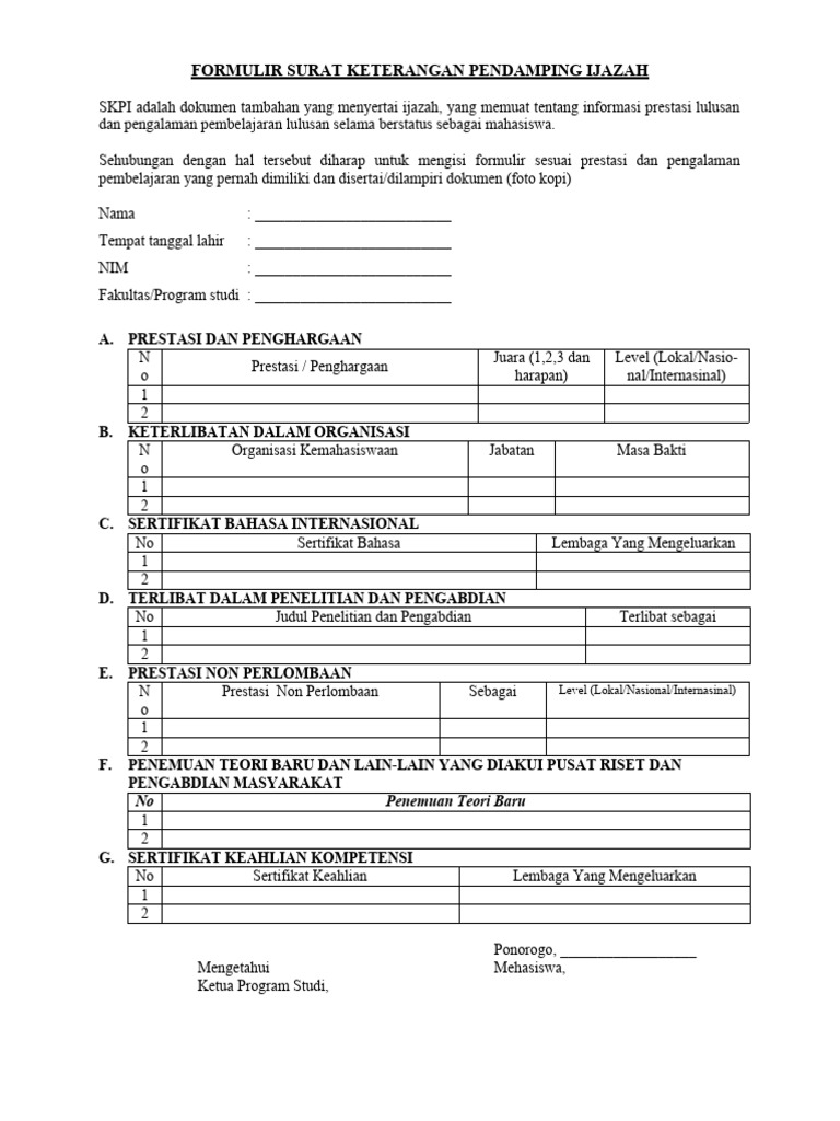Formulir SKPI | PDF | Karier & Perkembangan | Seni