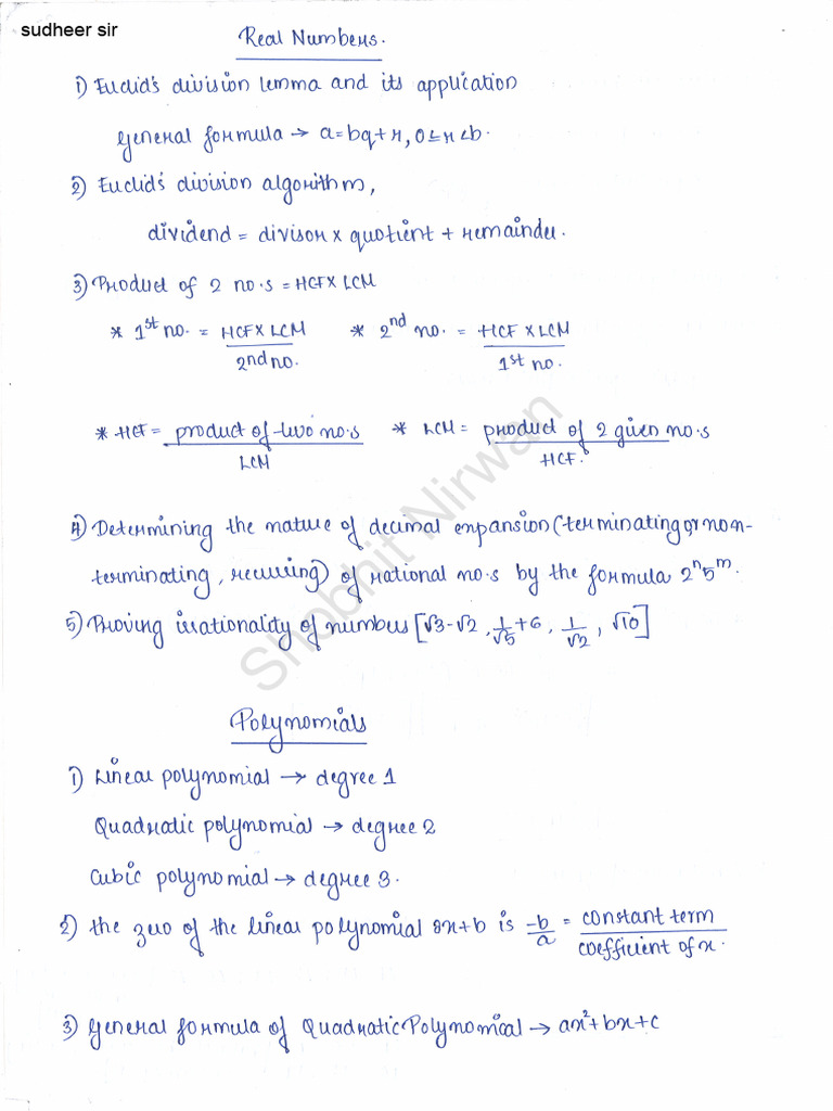Formula Sheet Class 10 Watermark Pdf