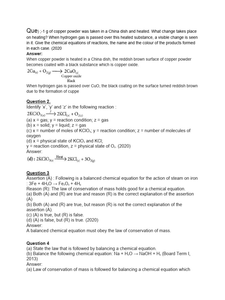 Important Questions (Chem) | PDF | Chemical Reactions | Precipitation (Chemistry)
