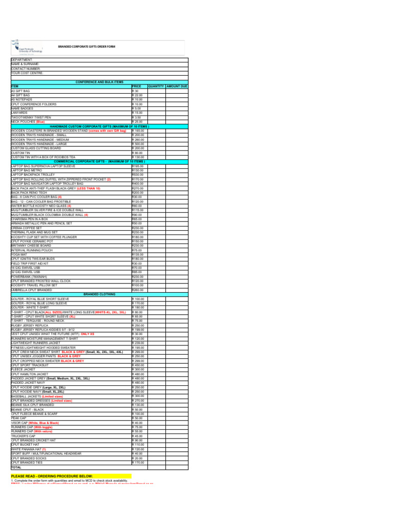Corporate-Gift Order-Form-October-2021 | PDF | Clothing | Fashion