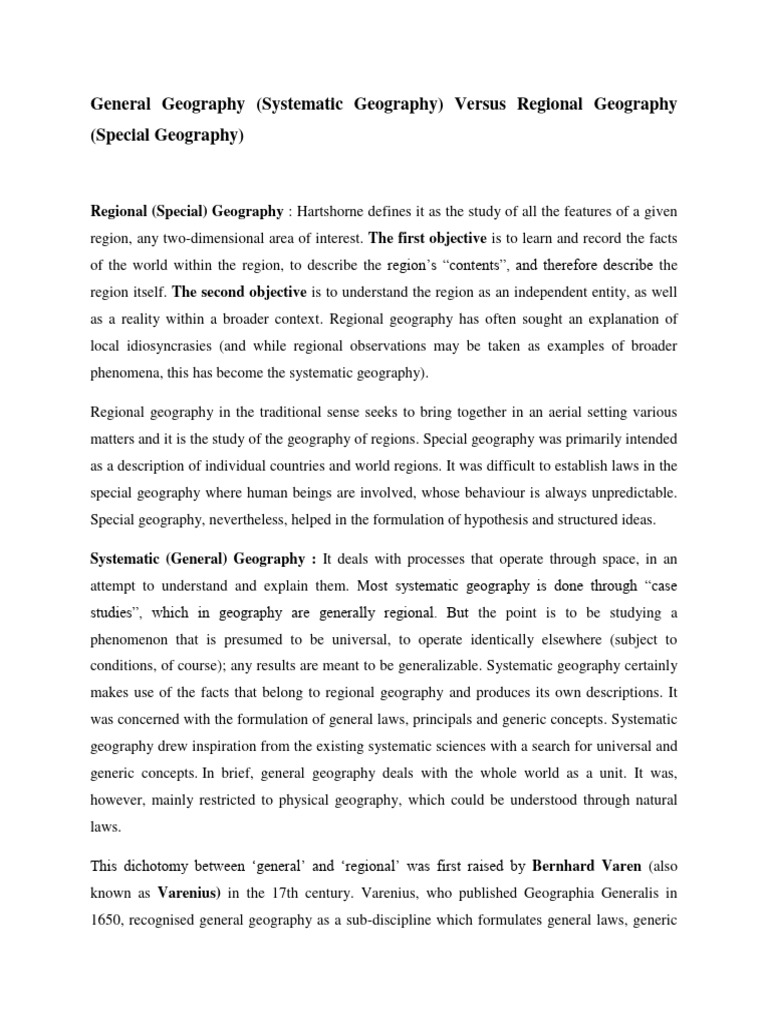 General Geography Vs Regional Geograhy | PDF | Geography | Science