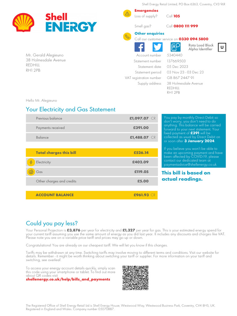 Nov-Dec 23 Energy Bill | PDF | Cheque | Payments