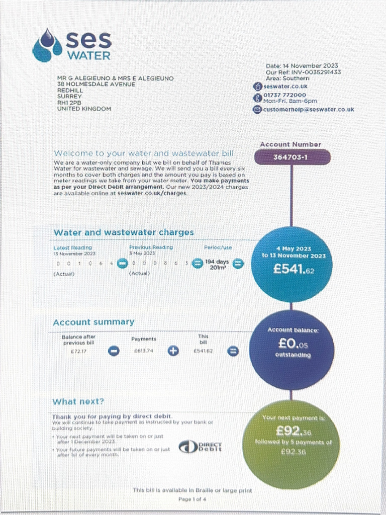 Water Bill - Nov 2023 | PDF