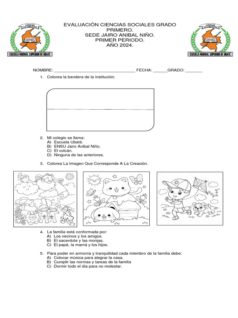 Evaluación Sociales 1° Grado 2024 | PDF