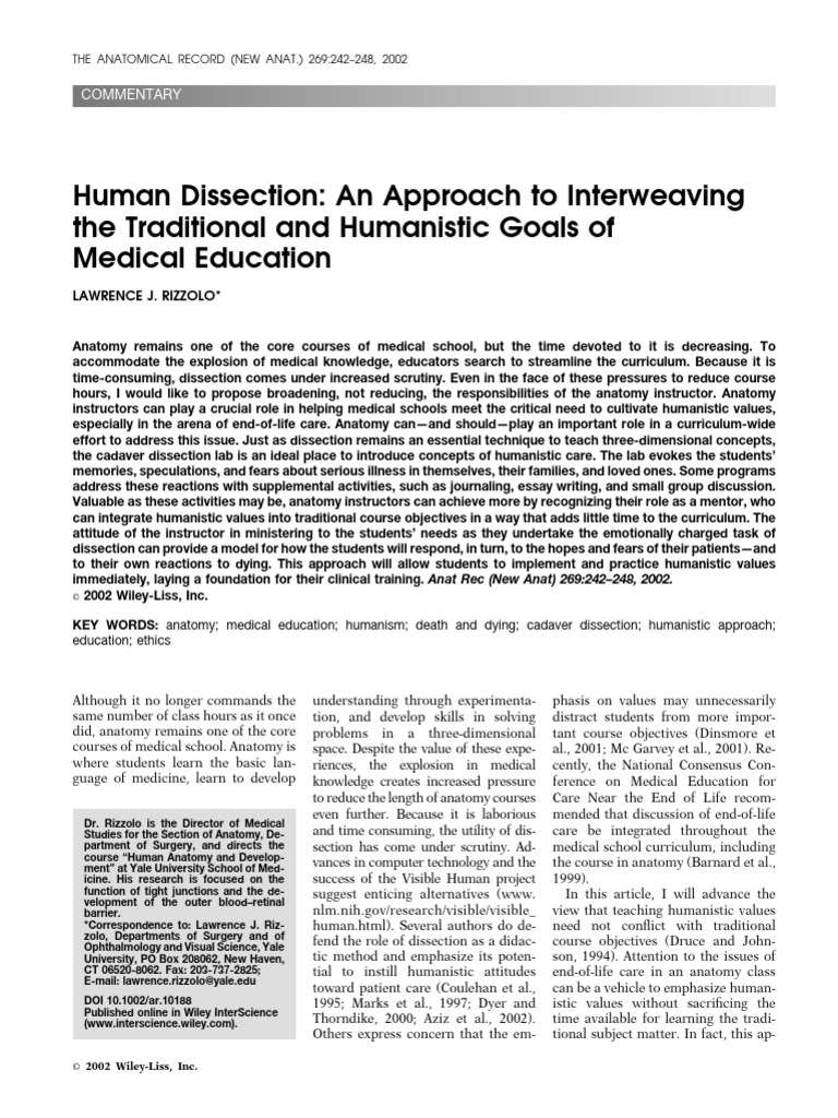 The Anatomical Record - 2003 - Rizzolo - Human Dissection An Approach ...