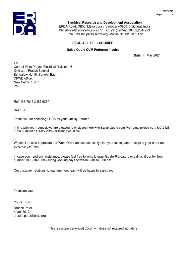Proforma Invoice.pdf | PDF | Electrical Resistance And Conductance | Materials