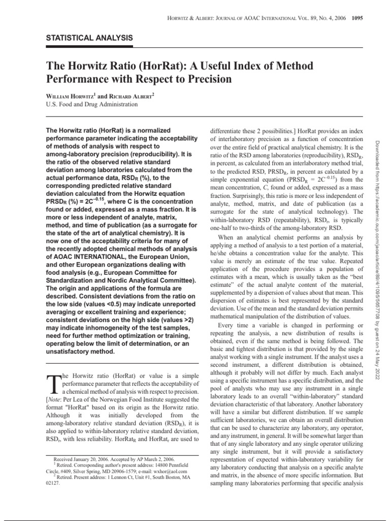 The Horwitz Ratio (HorRat) - A Useful Index of Method Performance With ...