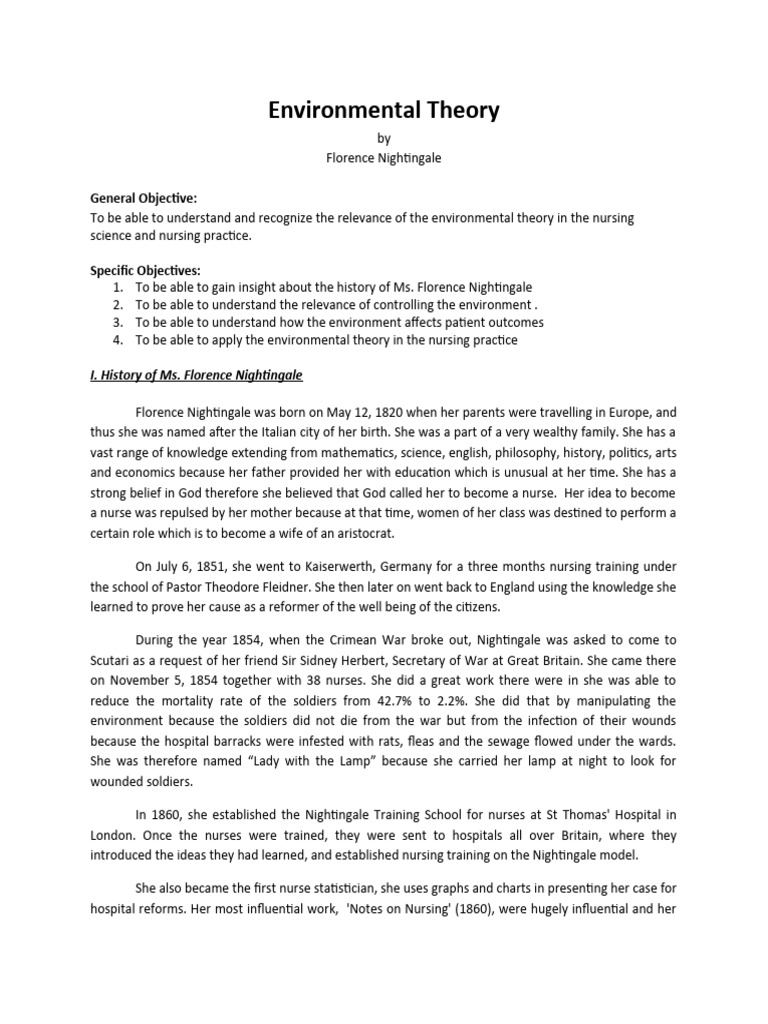 Environmental Theory | PDF | Nursing | Florence Nightingale