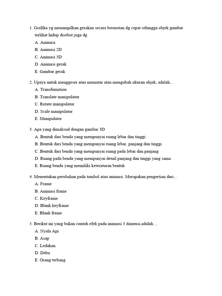Kisi - Kisi Soal Teknik Animasi 2D Dan 3D - Kls XI MD | PDF