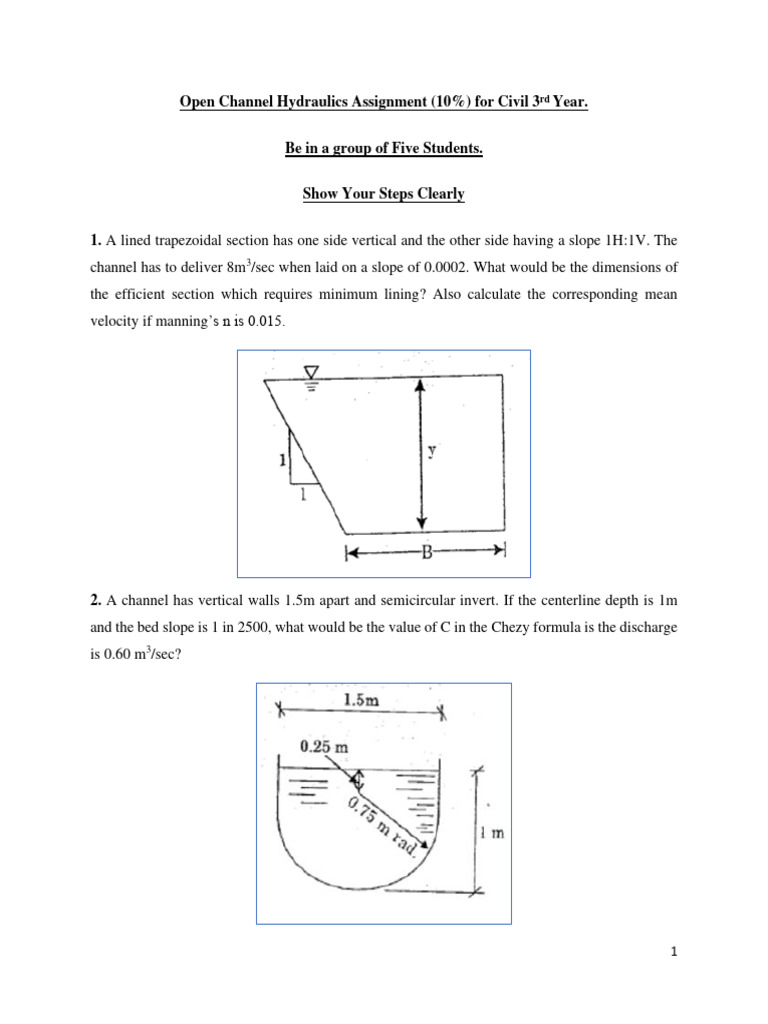 Open Channel Hydraulics Assignment Guide | PDF