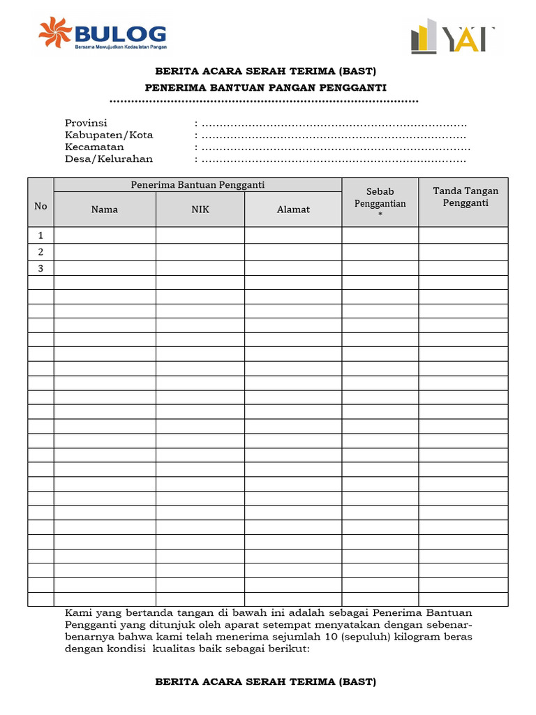 Bast Penerima Bantuan Pangan (PBP) Pengganti | PDF