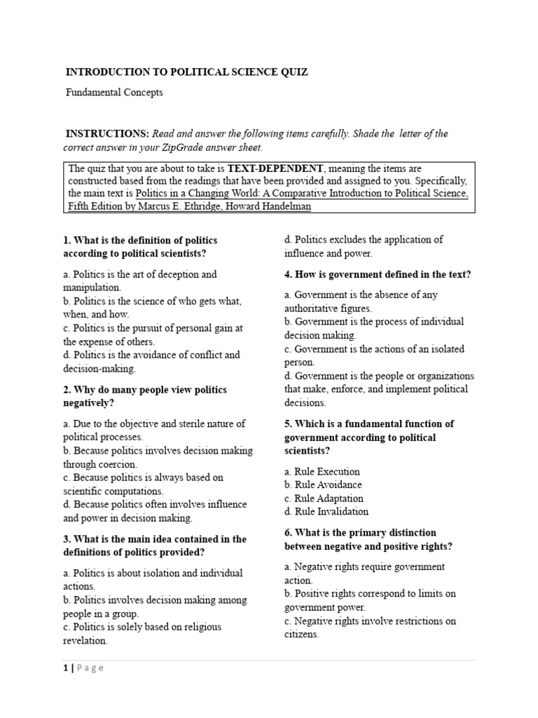 INTRO TO POLSCI - Quiz - Fundamental Concepts | PDF | Policy | Rights