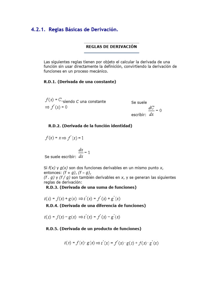 Reglas Básicas de Derivación | PDF | Derivado | Función (Matemáticas)