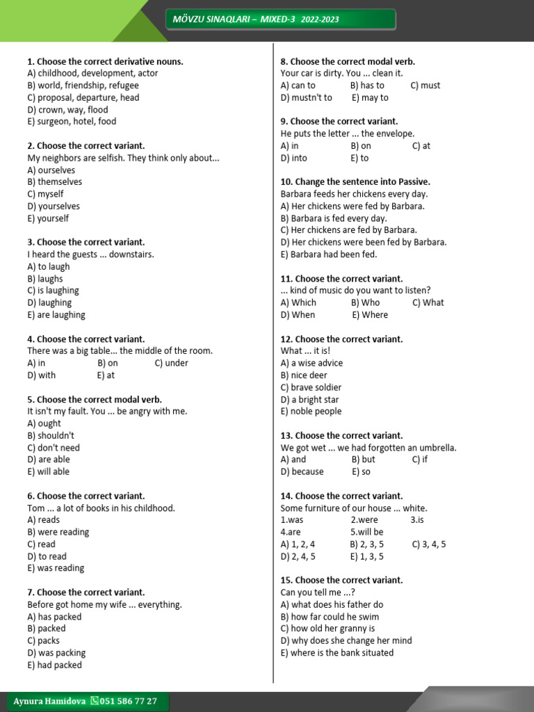 Movzu Sinaqlari Mix-3 | PDF