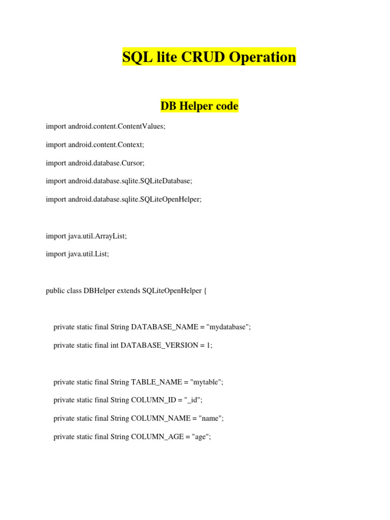 SQL lite and room CRUD Operation | PDF | Data Management Software ... SQL lite and room CRUD Operation | PDF | Data Management Software ...