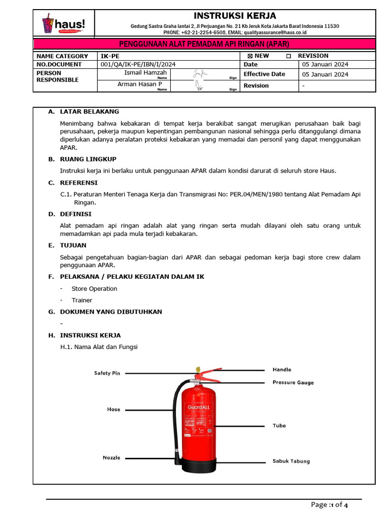 IK - Penggunaan Alat Pemadam Api Ringan (APAR) | PDF