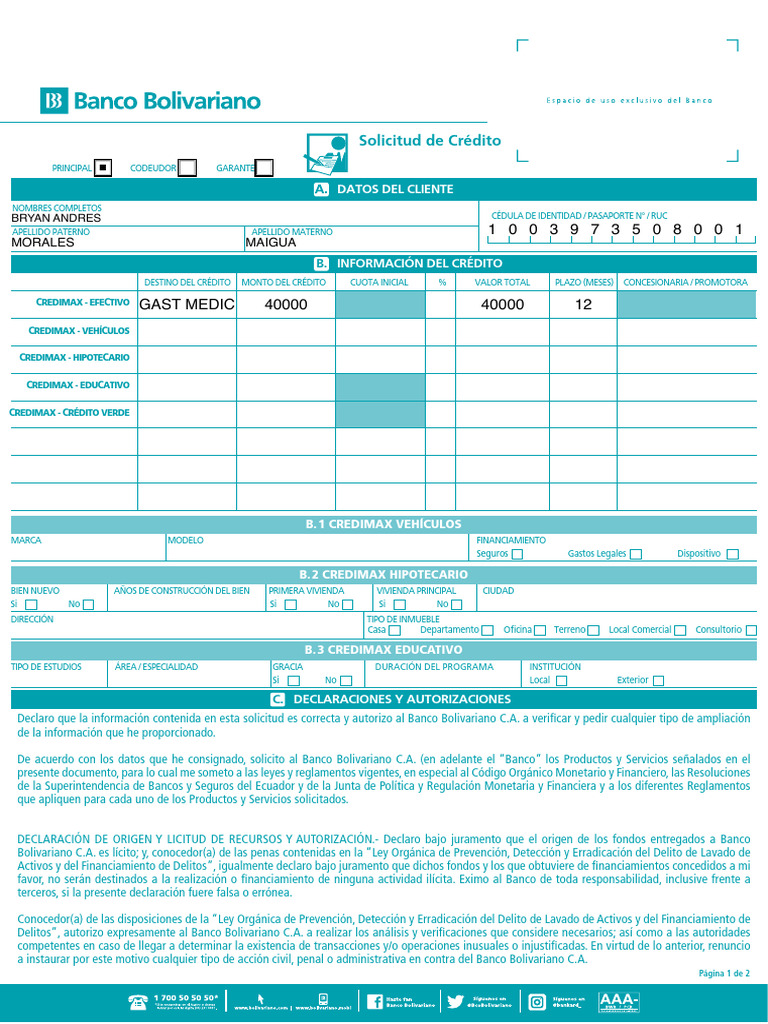 3_solicitud_de_credito | Descargar gratis PDF | Bancos | Dinero