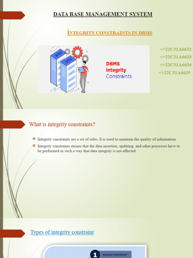 DBMS Integrity Constraints Guide | PDF | Relational Database | Data Management