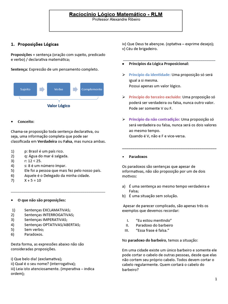 Material RLM Aula 1 - Particular | PDF | Lógica matemática | Lógica