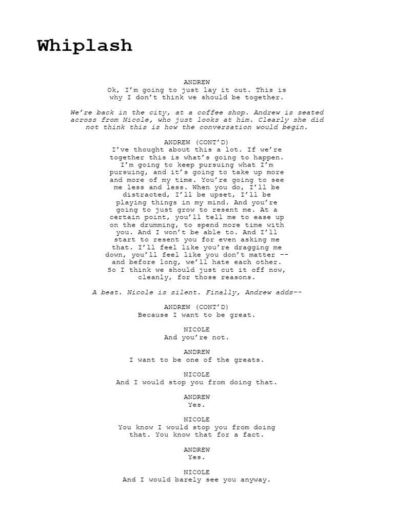 Whiplash Script | PDF | Home & Garden