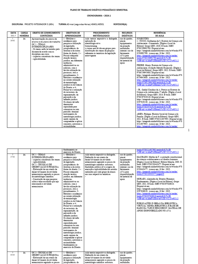 PLANO DE TRABALHO PROJ INTEG 3 | Download grátis PDF | Doutrina | Science