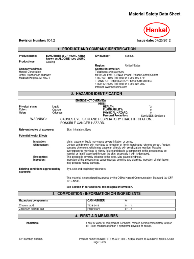 Alodine 1000 ds | PDF | Firefighting | Working Conditions