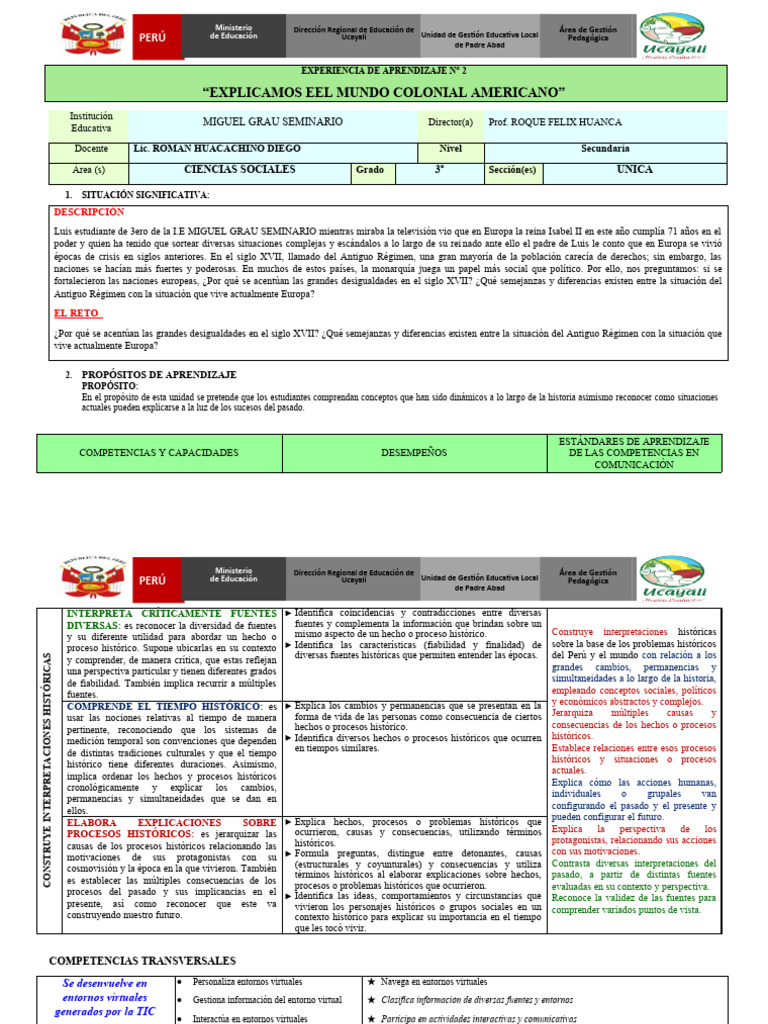 FORMATO UNIDIDAD DE APRENDIZAJE 02 - UGEL PADRE ABAD - 2024. - CCSS 3° | PDF | Hora | Aprendizaje
