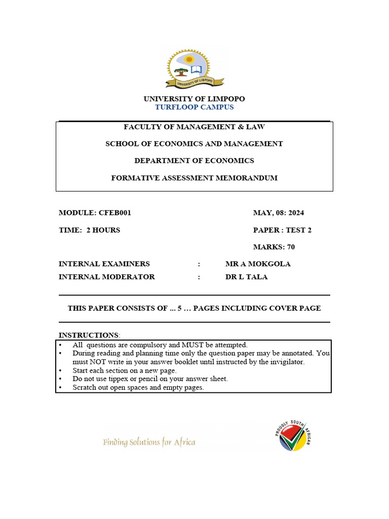 Economics Formative Assessment Memo | PDF