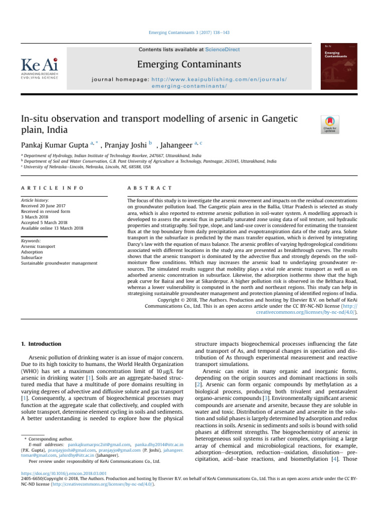In-Situ Observation and Transport Modelling of Ars | PDF | Groundwater ...