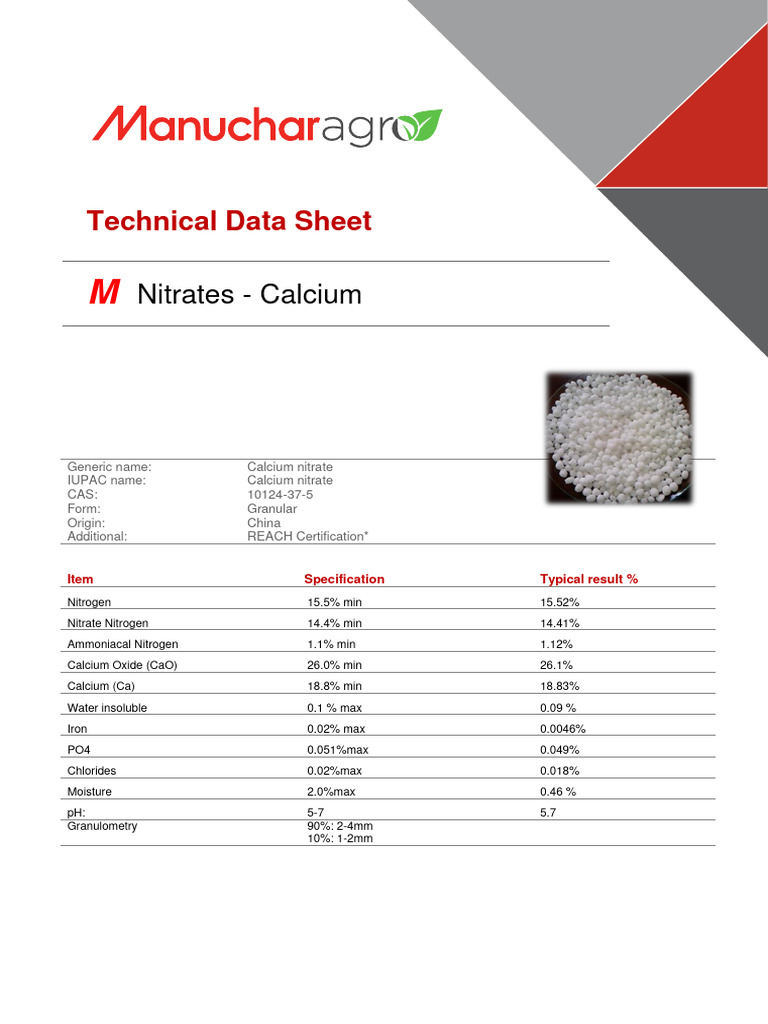 TDS_M_Nitrates_Calcium_Manuchar Agro_REACH. | Download Free PDF ...