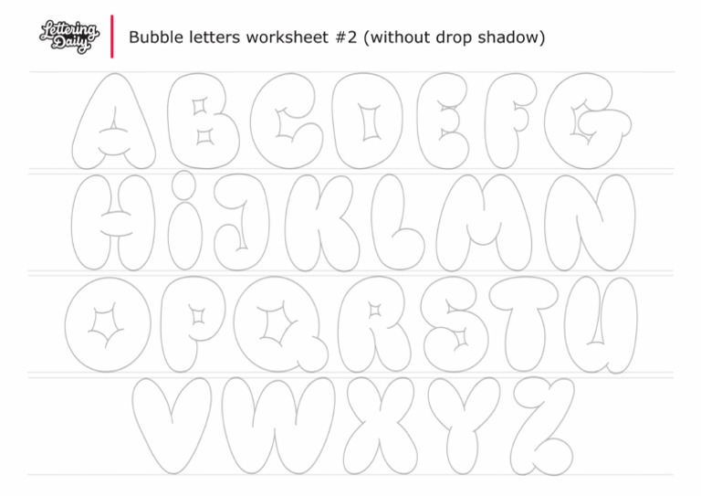Bubble Letters Worksheet (No Shadow) - Lettering Daily | PDF