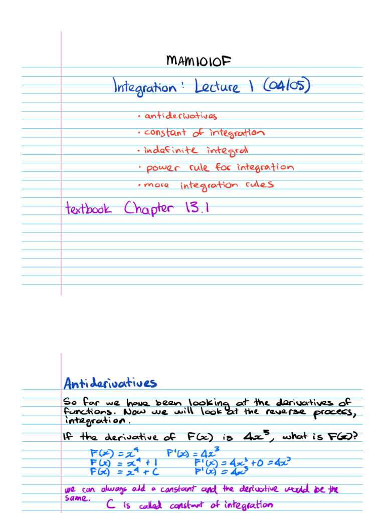 Lecture 1 - Indefinite Integrals 1 | PDF | Integral | Derivative