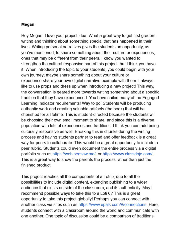 7400 Feedback Engaged Learning Project Idea | PDF | Mentorship | Learning