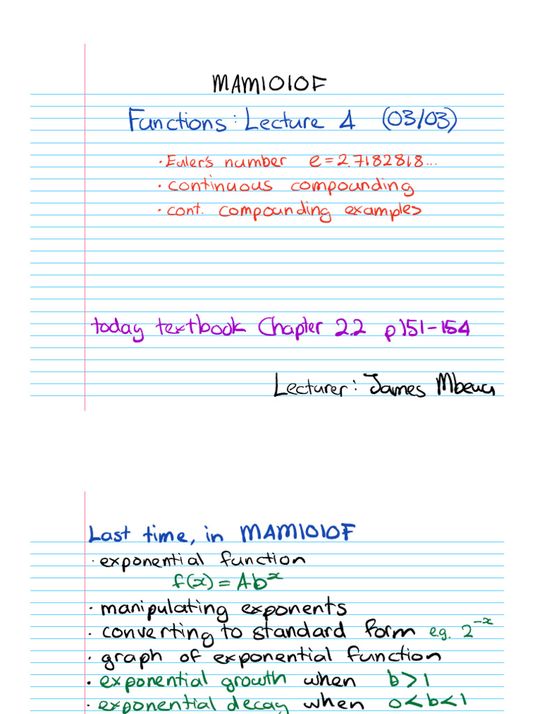 Lecture 4 - Continuous Compounding | PDF | Exponential Function | Logarithm