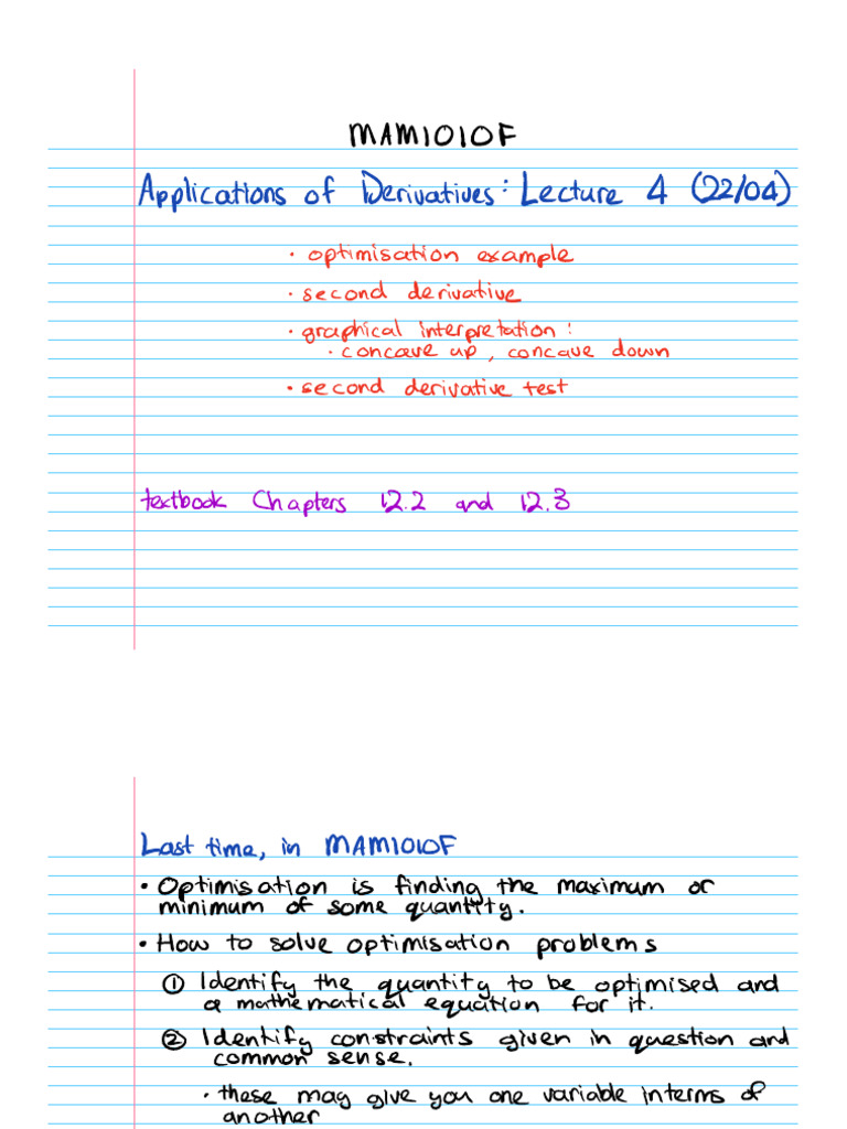 Lecture 4 - Second Derivative | PDF | Derivative | Mathematical Optimization
