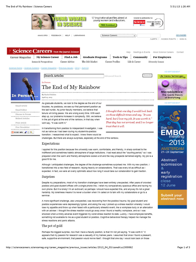 The End of My Rainbow - Science Careers | PDF