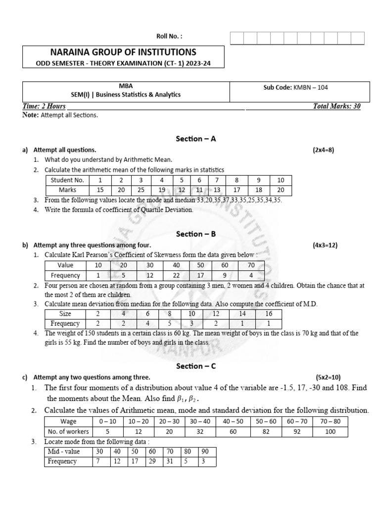 Mba Maths | PDF | Mean | Mode (Statistics)