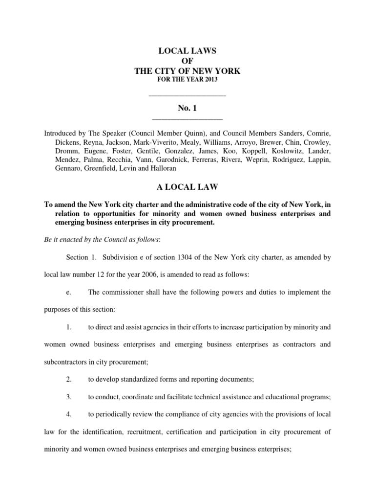NYC Local Law 1 | PDF | Procurement | Race And Ethnicity In The United ...