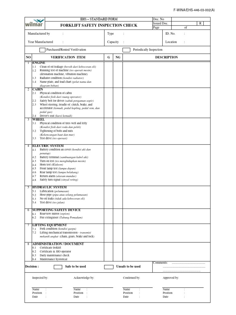 13 - D-EHS-35 Forklift Inspection | Download Free PDF | Forklift ...