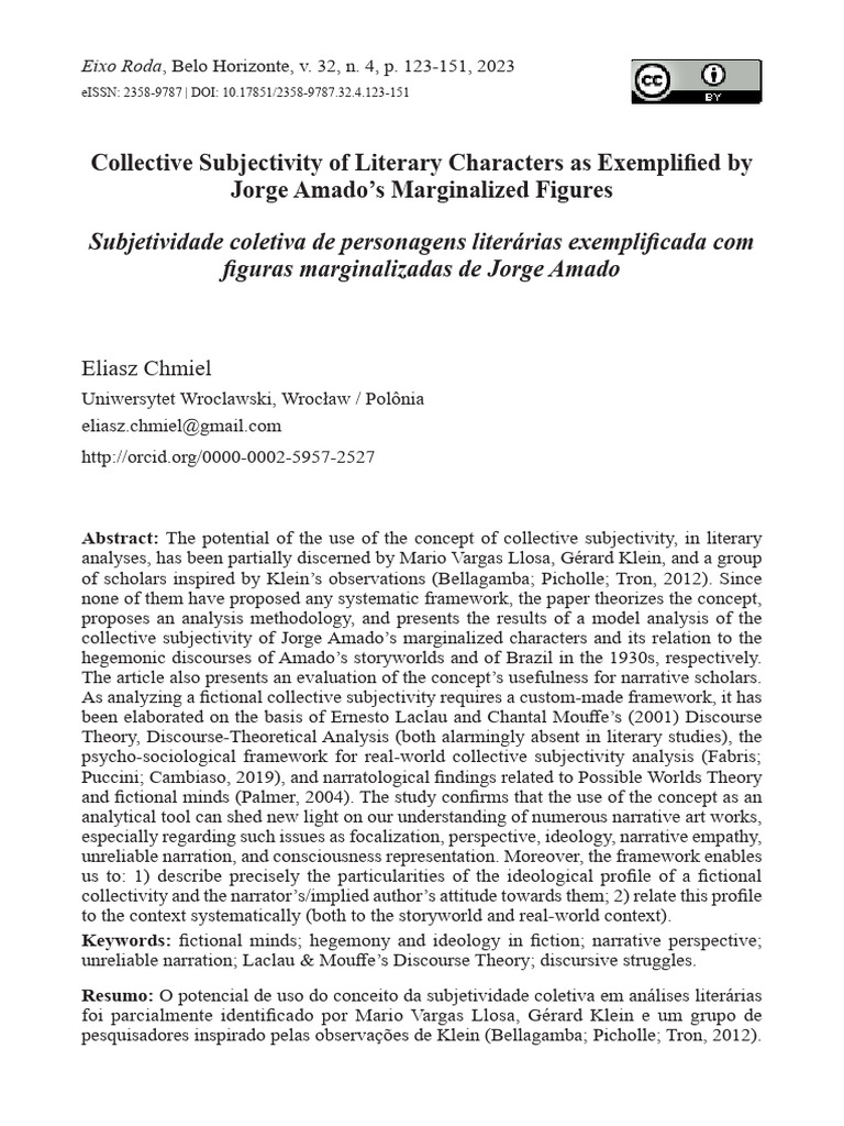 Chmiel, Eliasz. Collective Subjectivity of Literary Characters As ...