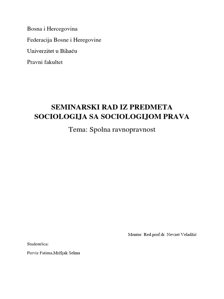 Seminarski Rad Sociologija | PDF